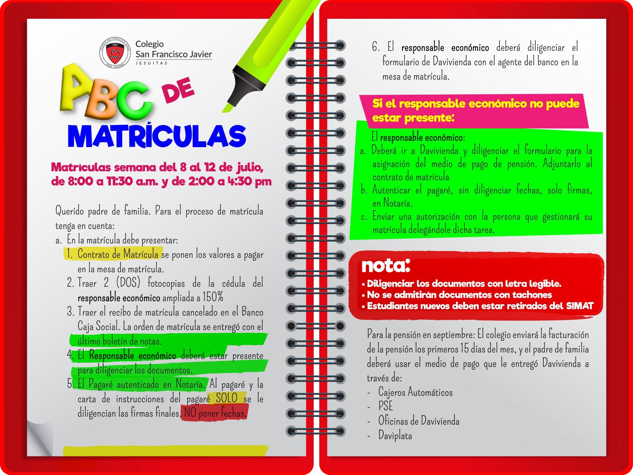 Matrículas para el año escolar 2024 – 2025 – Colegio San Francisco Javier